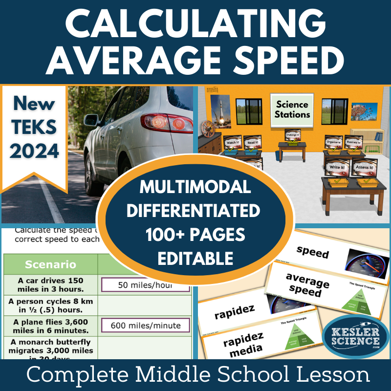 TEKS 7.7A Calculating Average Speed Activities, Middle School Science